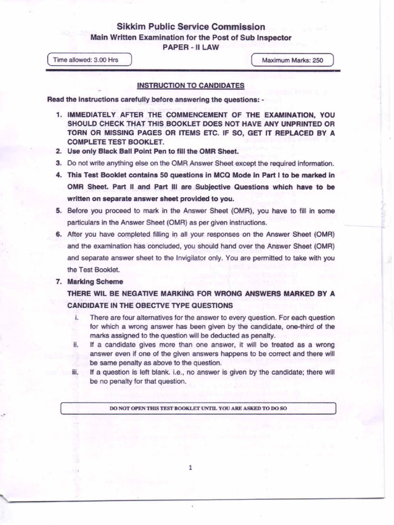 SI - Police (LAW) PAPER II | PDF