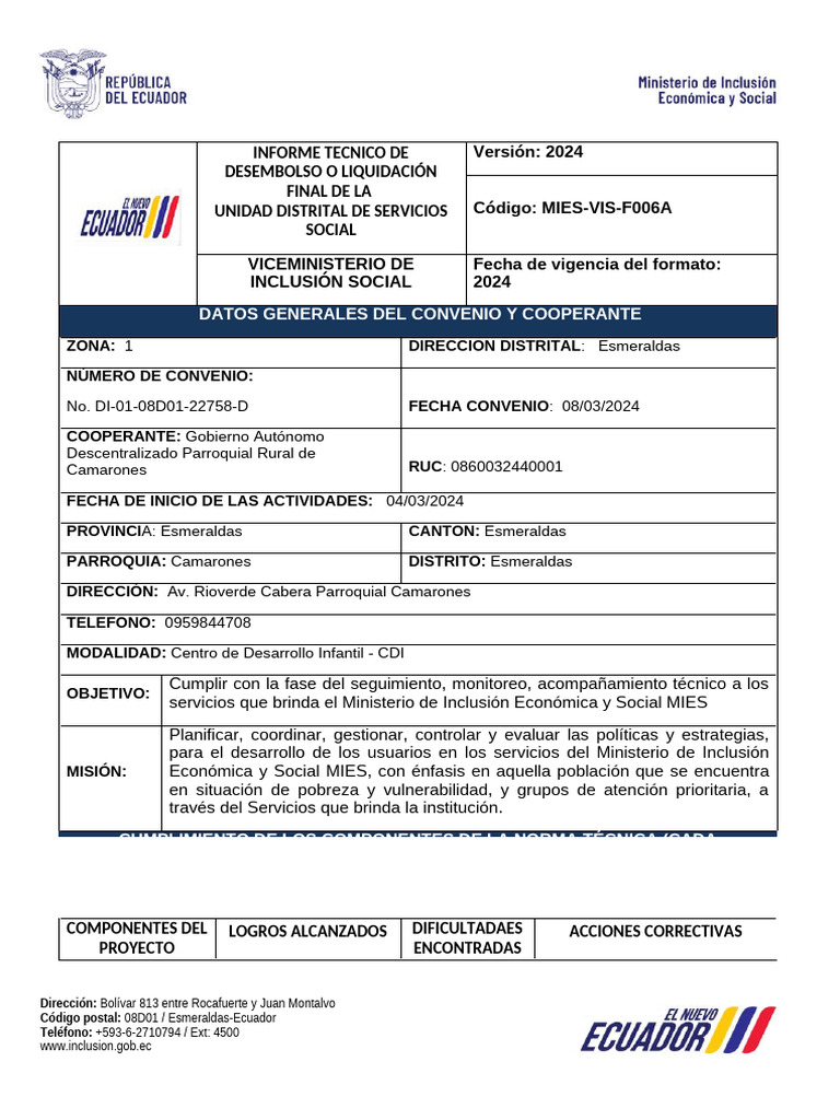 1 Informe Técnico de Desembolso 2024 | PDF