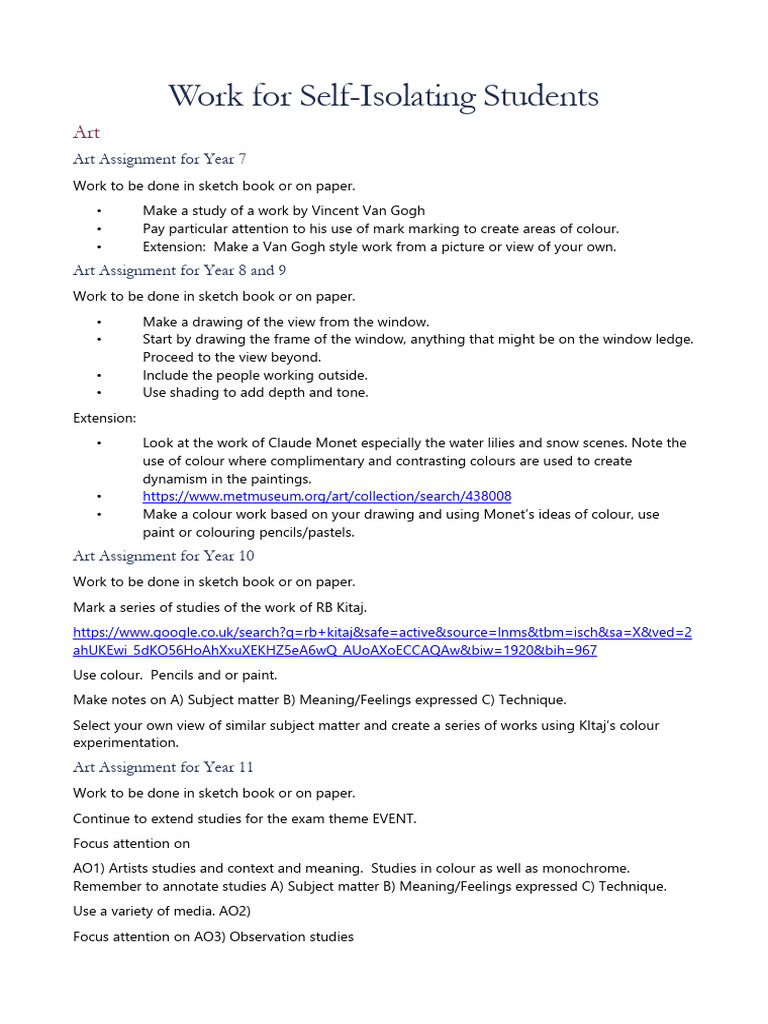 Work For Self-Isolating Students | PDF | Foods | Reading Comprehension