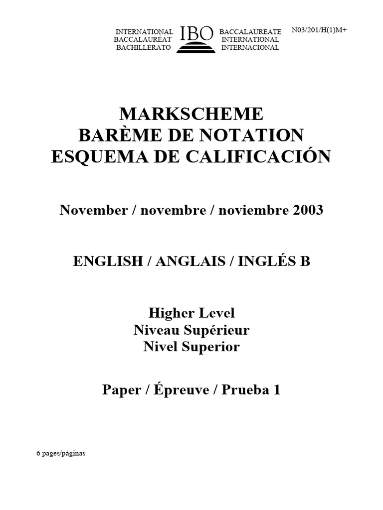 English B Paper 1 HL Markscheme | PDF