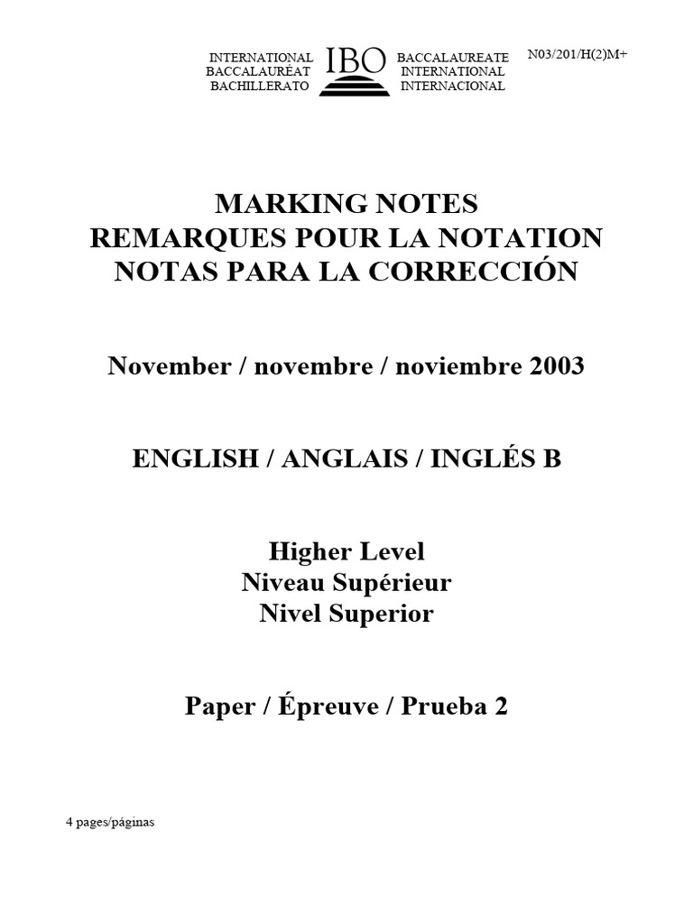 English B Paper 2 HL Markscheme | PDF | Cognition