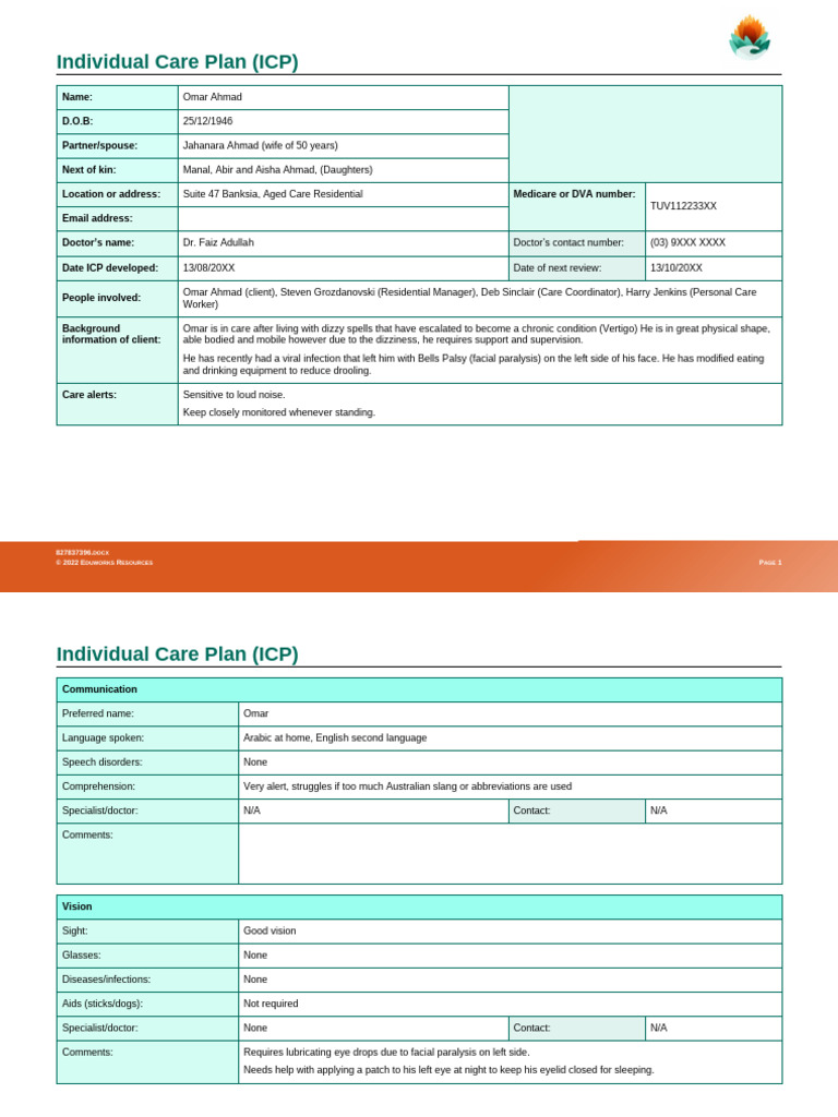Banksia SD AP T3 Individual Care Plan V1.0 ID 203896 Omar (Updated ...
