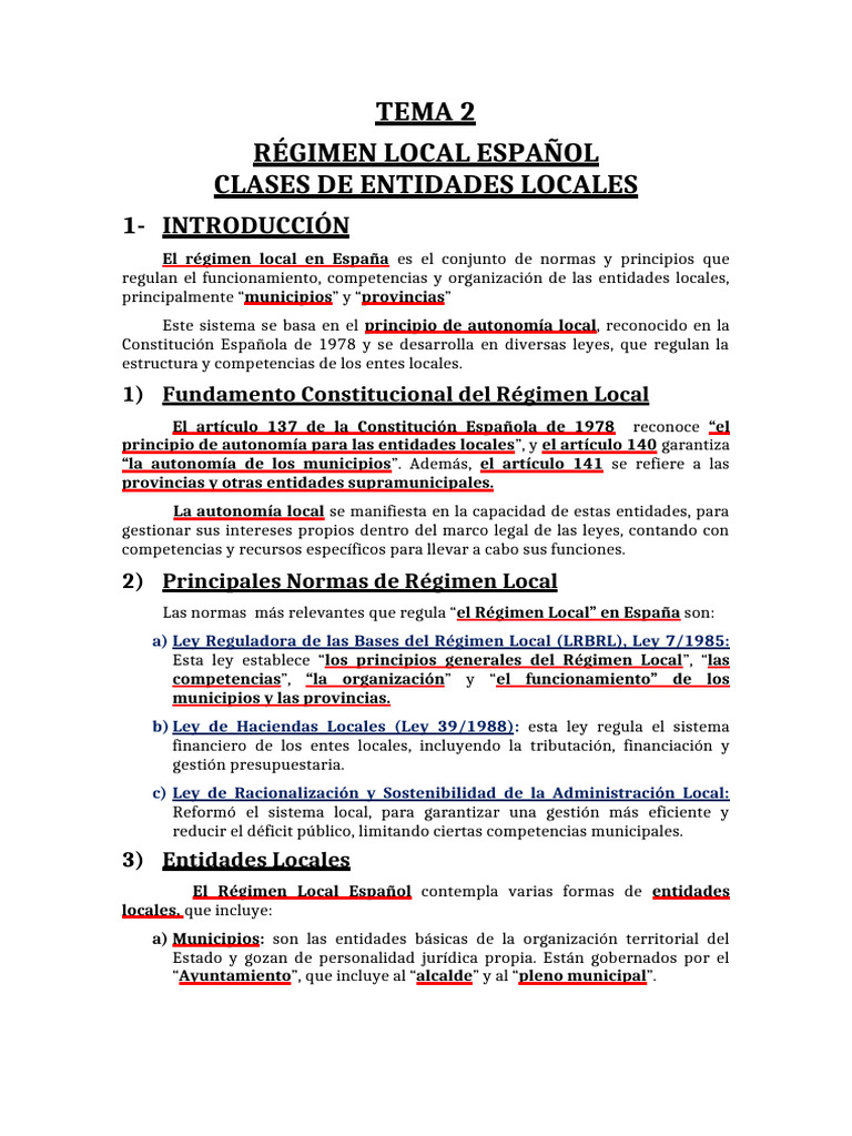 Clases de Entidades Locales en España | PDF | Gobierno local | Alcalde