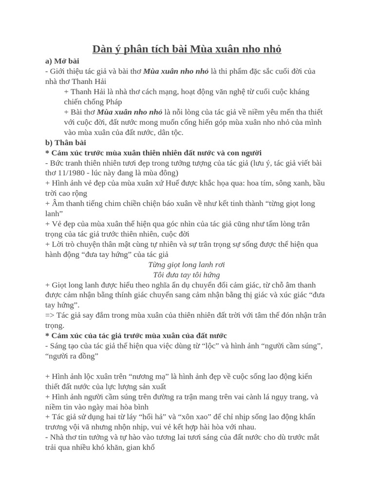 Dàn Ý MXNN 9 | PDF