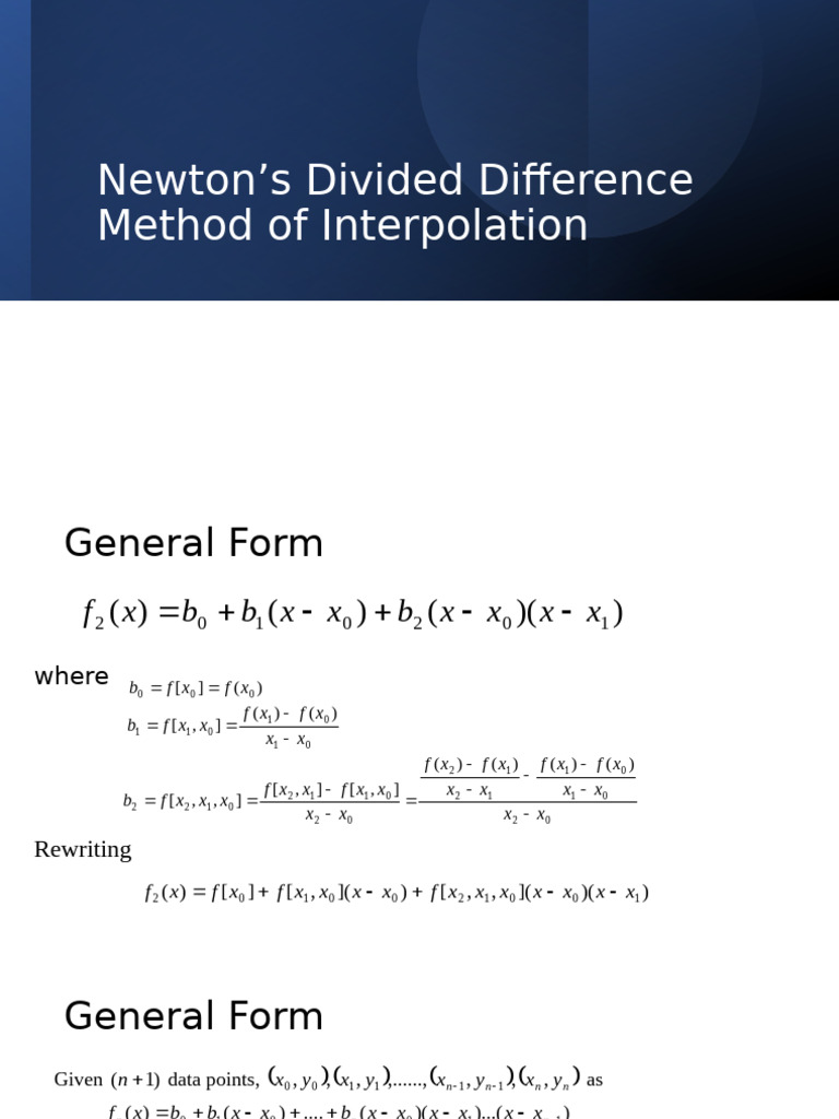 Newtons Divided Difference Interpolation | PDF | Numerical Analysis | Mathematics Of Computing