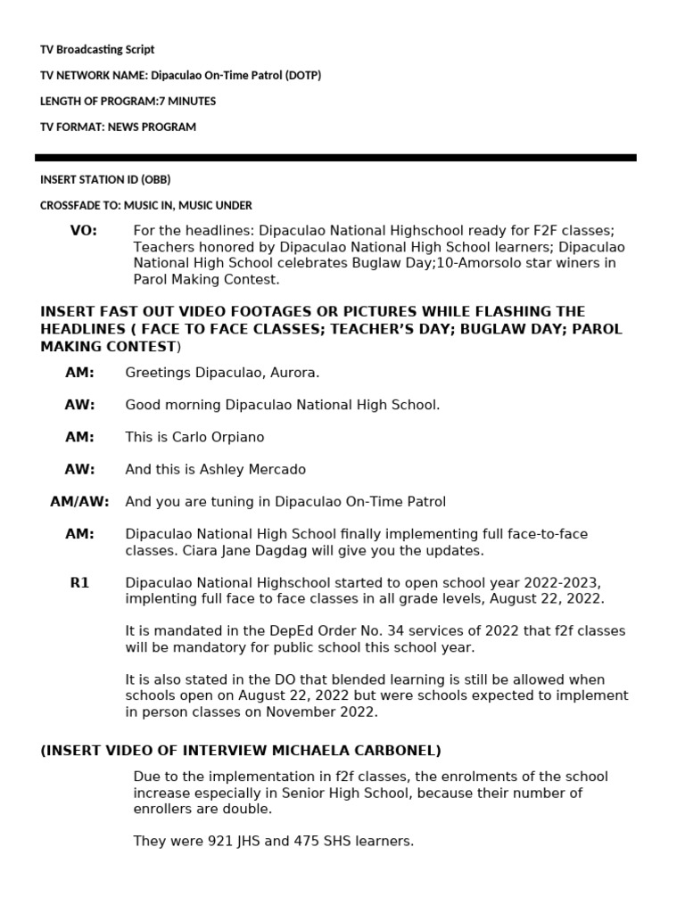 TV Broadcasting Script | PDF