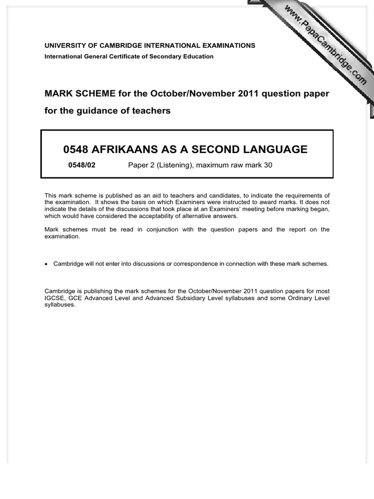 0548 Afrikaans As A Second Language | PDF