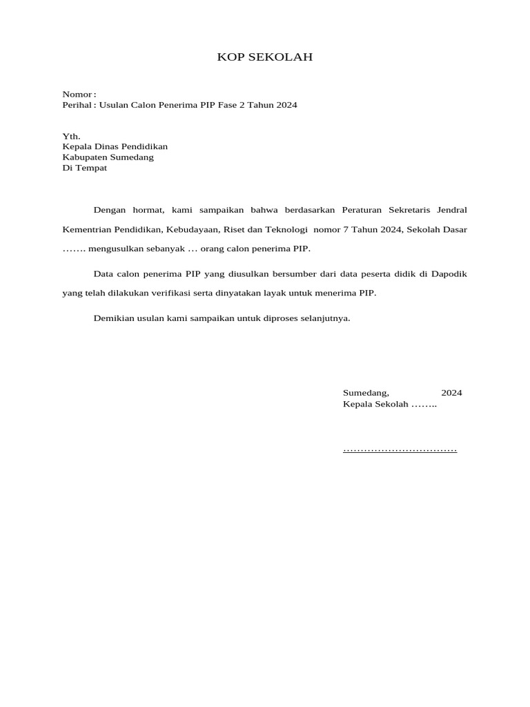 Format Usulan PIP 2024 | PDF