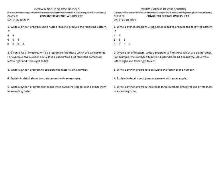 CLASS XI - CSC Worksheet - 26.10.24 | PDF
