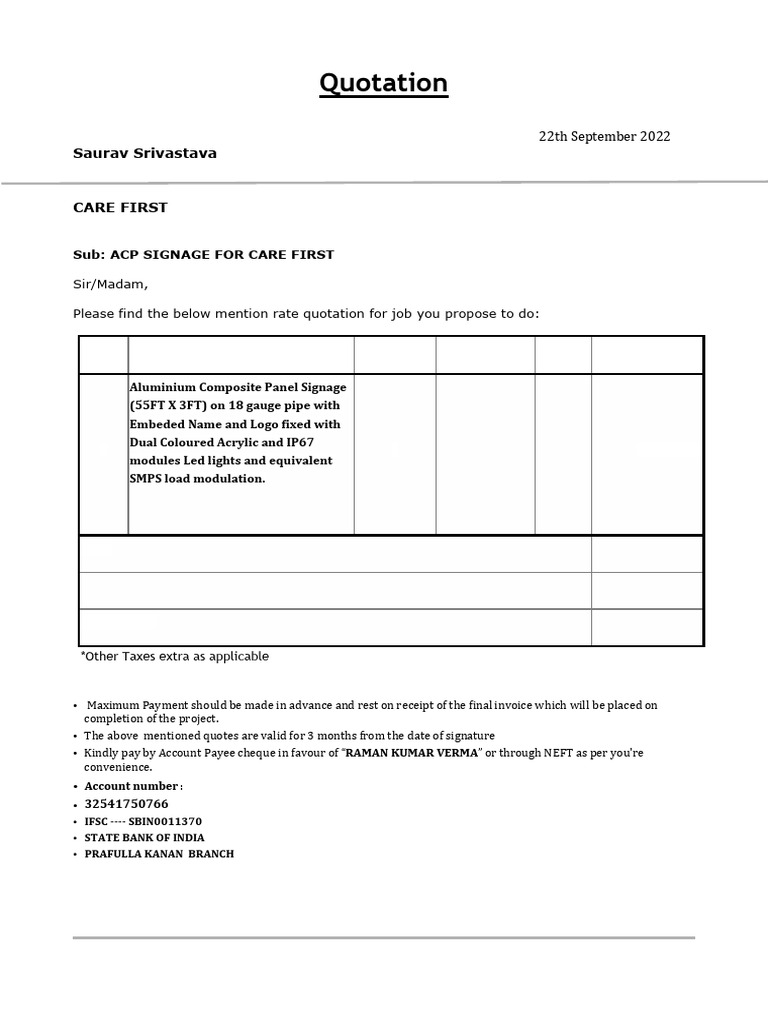 Signage Quotation for Care First | PDF