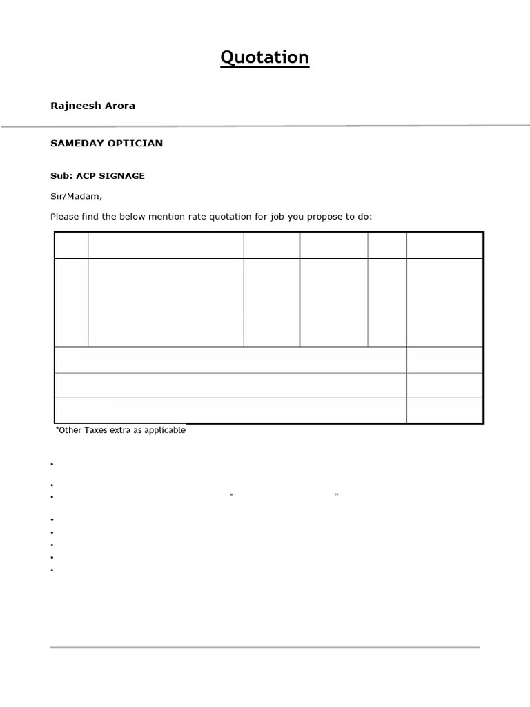 ACP Signage Quotation for Sameday Optician | PDF
