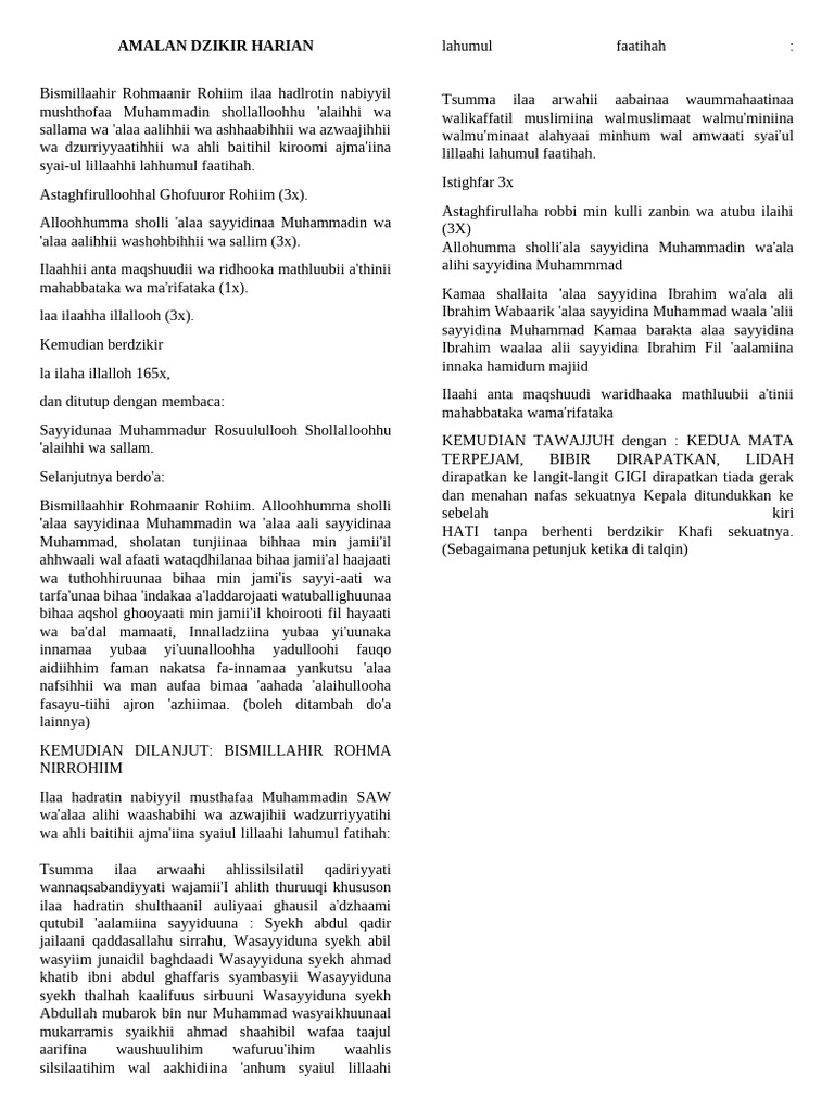 Amalan Dzikir Harian TQN | PDF