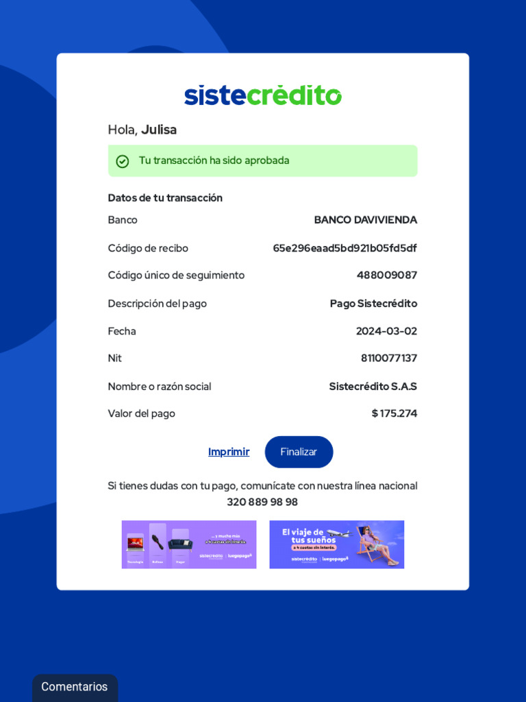 Pago Final Sistecrédito (1) | PDF