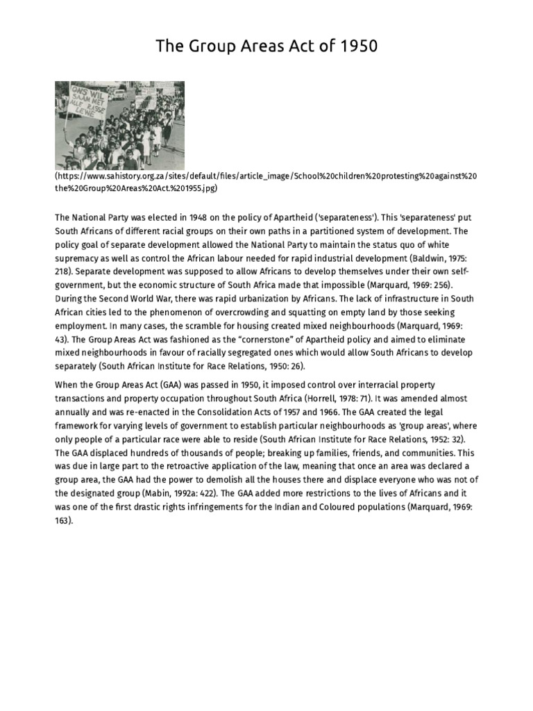 The Group Areas Act of 1950 - South African History Online | PDF