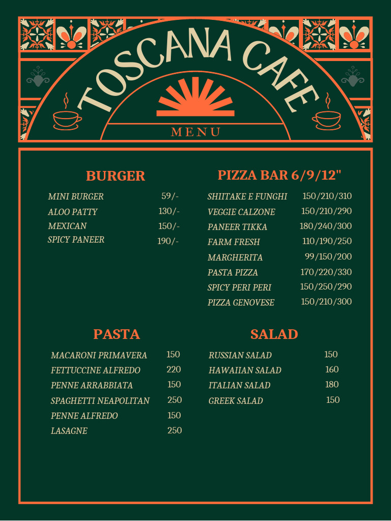 Toscana Cafe and Bistro Menu | PDF | Pasta | Salad