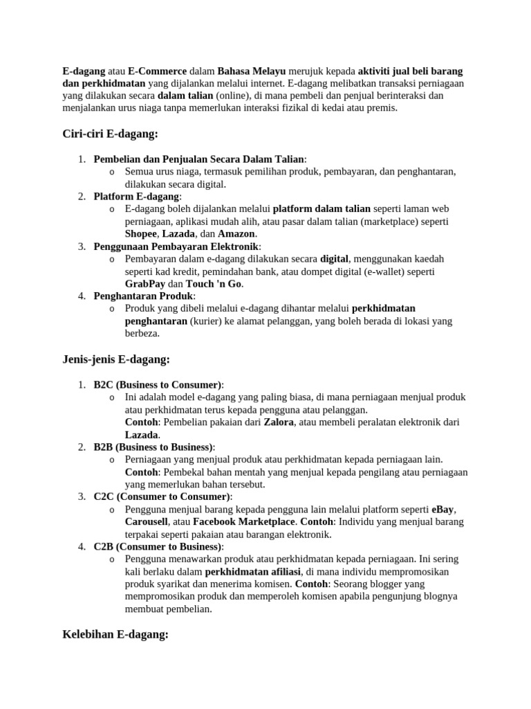 Ciri-Ciri dan Tugas E-Dagang Melayu | PDF
