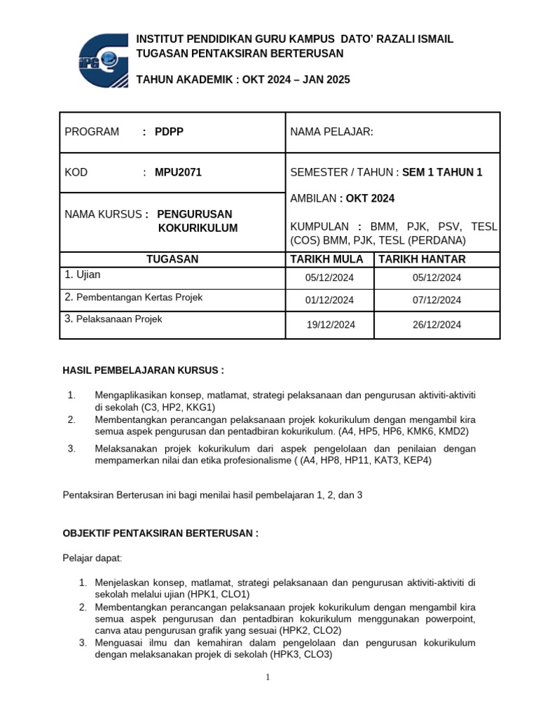 soalan tugasan PB Pengurusan Ko pdpp OKT 24 (1) | PDF