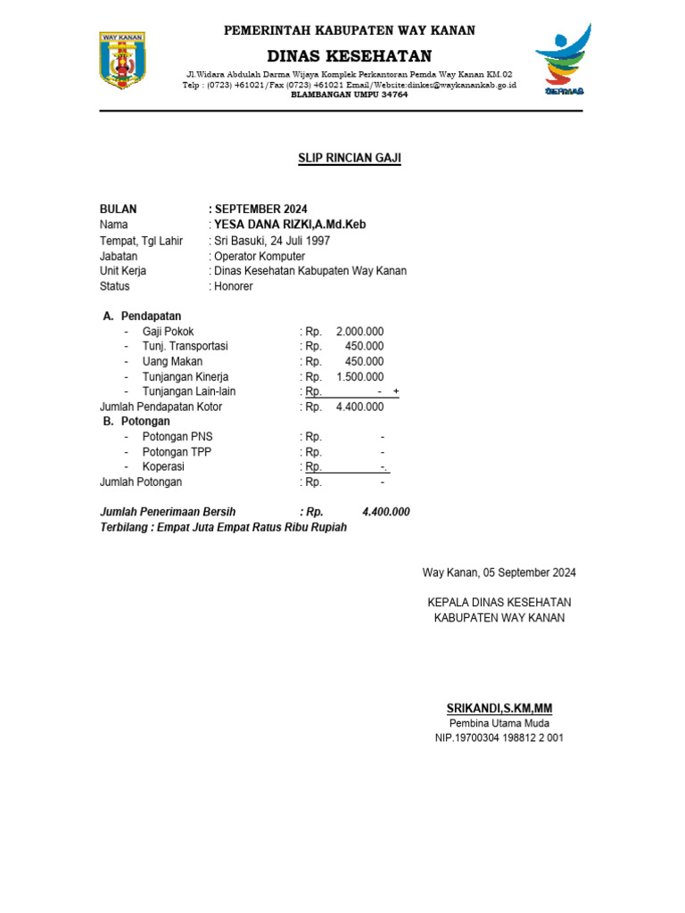 SURAT RINCIAN GAJI Yesa | PDF