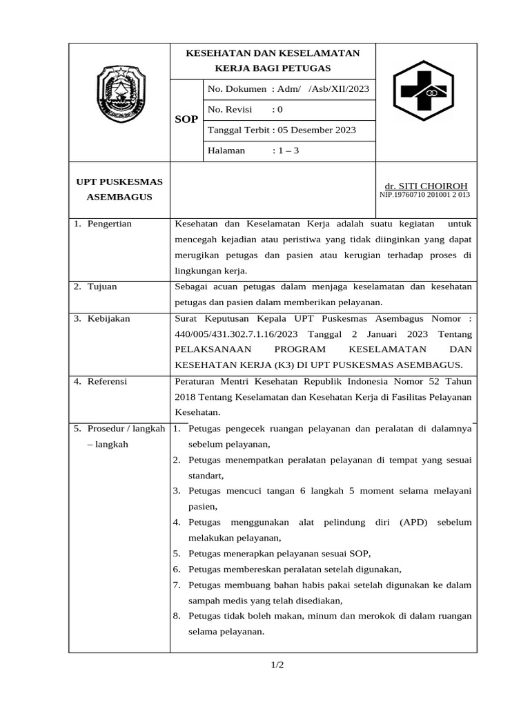 SOP Kesehatan dan Keselamatan Kerja K3 | PDF