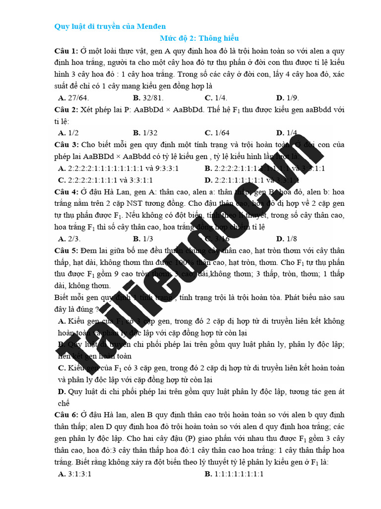 Quy Luat Di Truyen Cua Menden - Muc Do 2 - Thong Hieu - (Hoctai - VN) | PDF