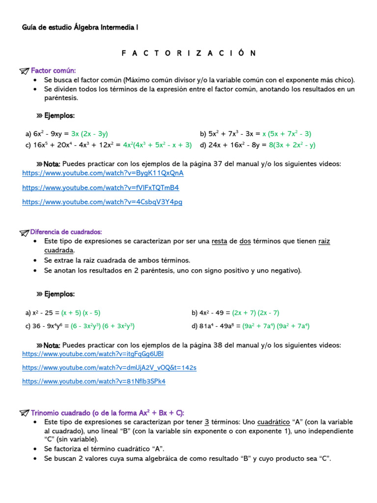 Guía Factorización y Simplificación Algebraica | PDF | Factorización | Álgebra abstracta