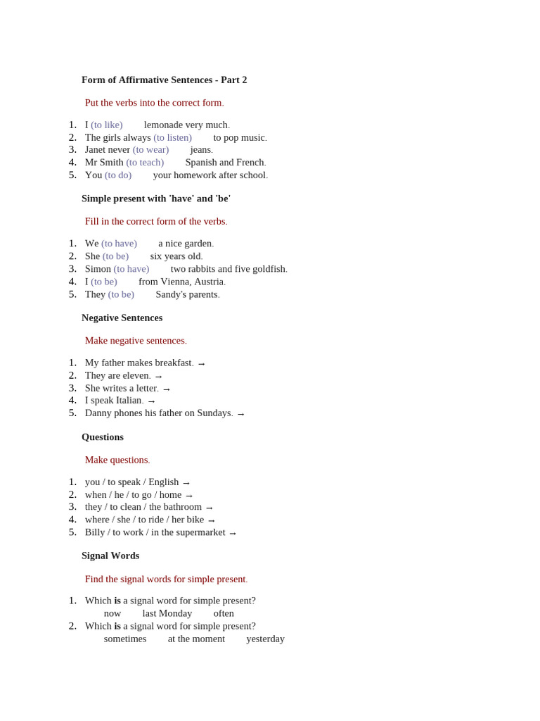 Form of Affirmative Sentences | PDF | Language Mechanics | Grammar