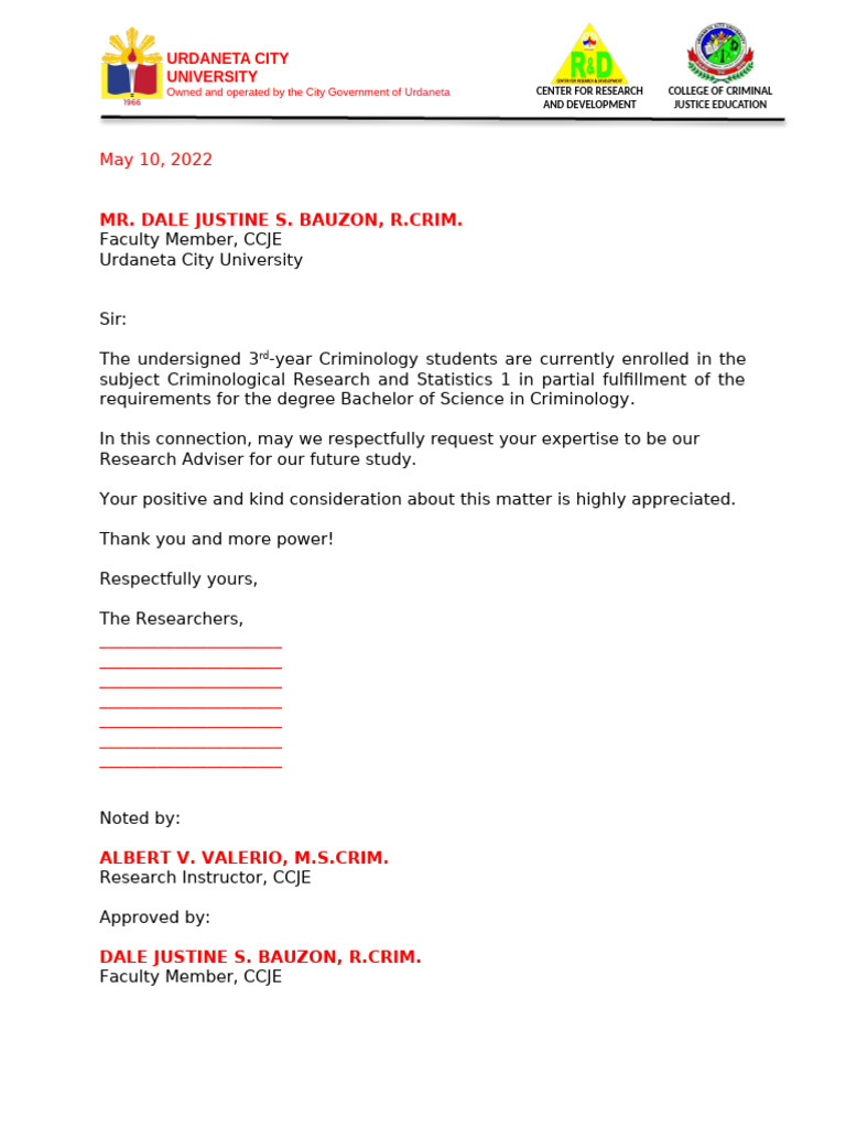 Request for Research Adviser in Criminology | PDF