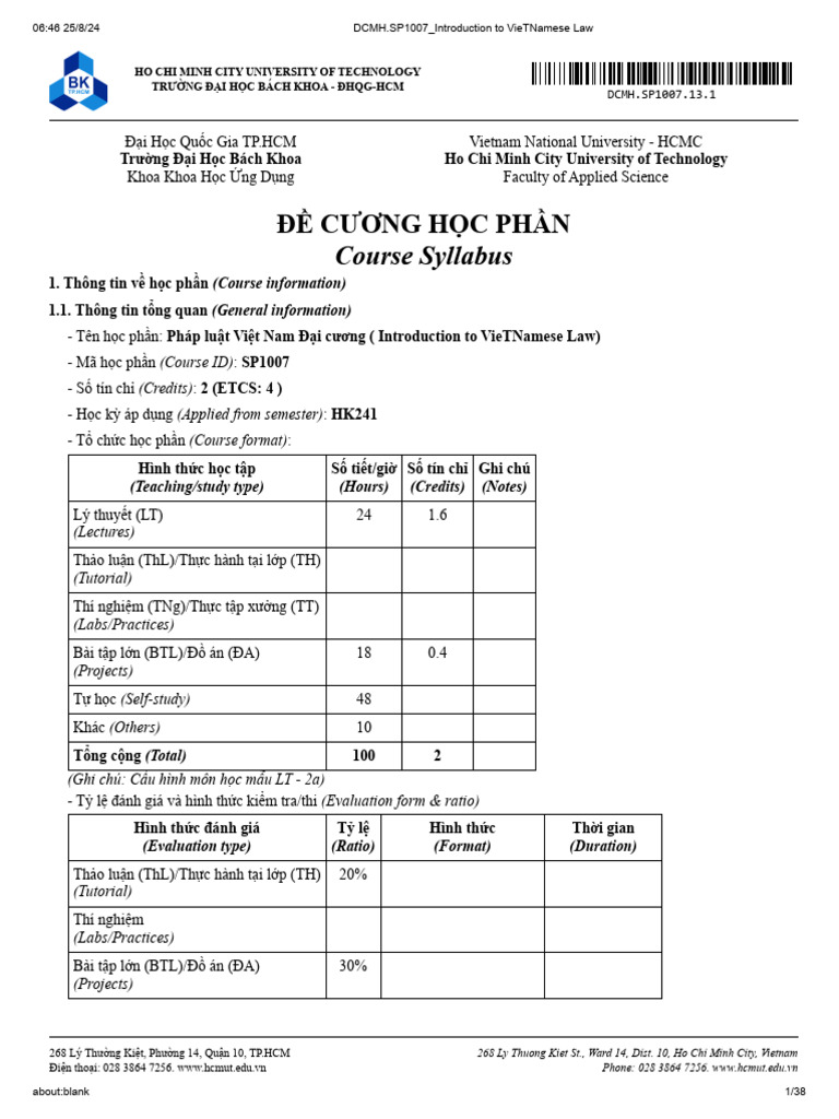 Dcmh Sp1007 Introduction To Vietnamese Law 1 Pdf