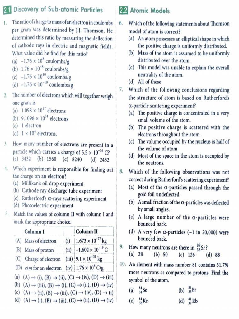 Atomic Structure Mcq s | PDF