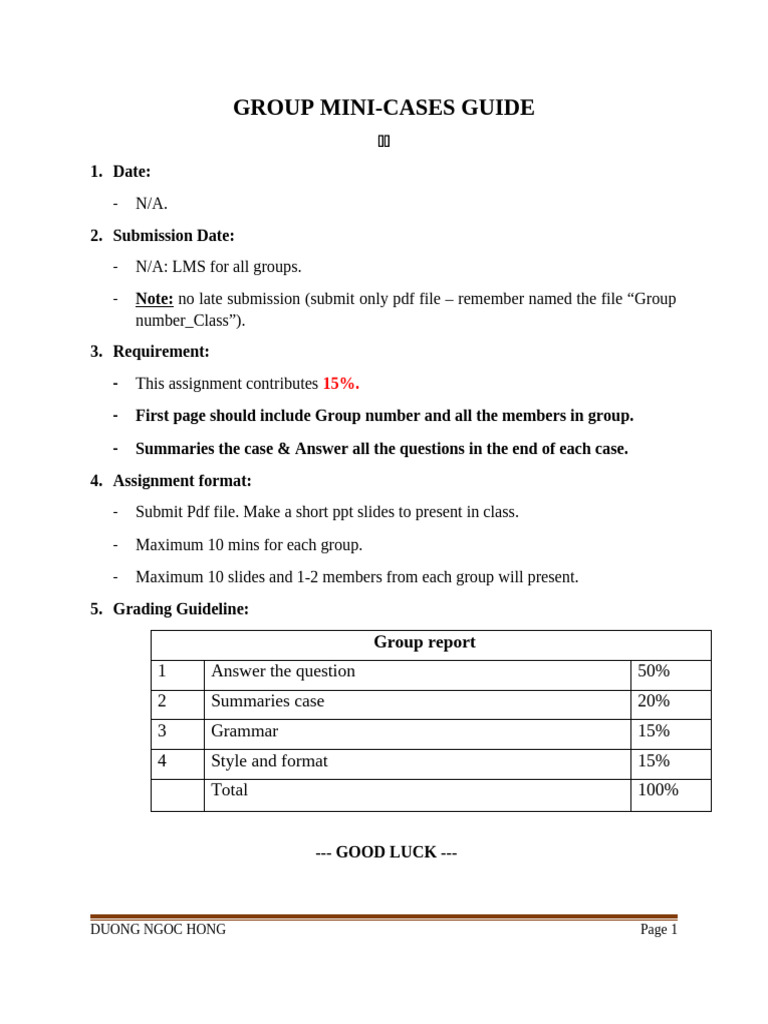 Group Mini-Cases Submission Guide | PDF