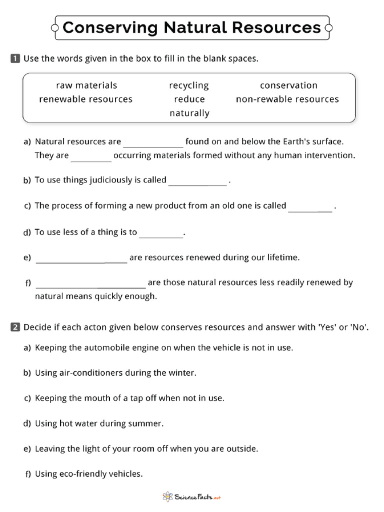 Conserving Natural Resources Worksheet | PDF