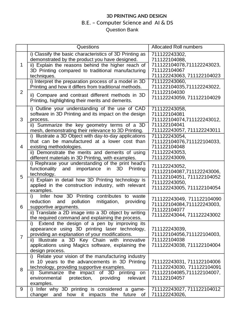 Question Paper 2 | PDF | 3 D Printing | 3 D Computer Graphics