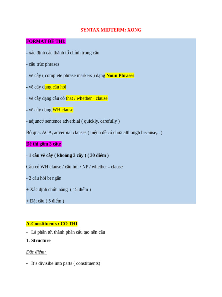 SYNTAX MIDTERM | PDF | Subject (Grammar) | Adverb