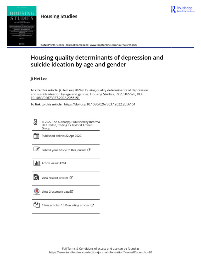 Housing Quality Determinants of Depression and Suicide Ideation by Age ...