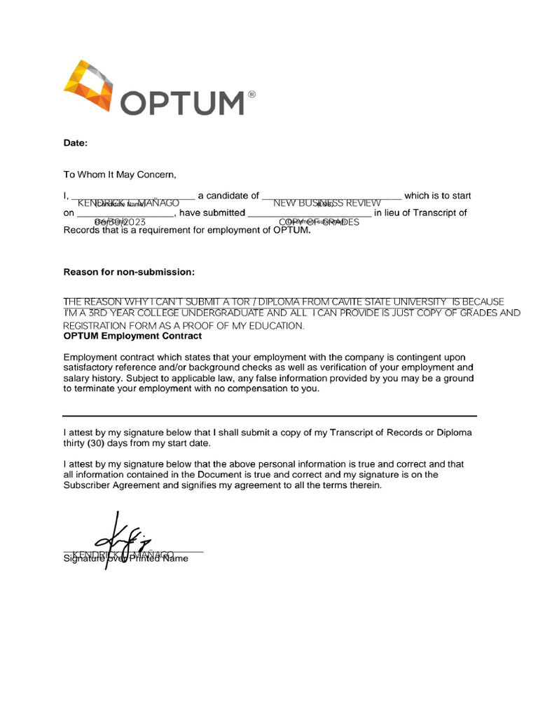 Attestation Letter - Proof of Highest Education - Signed | PDF