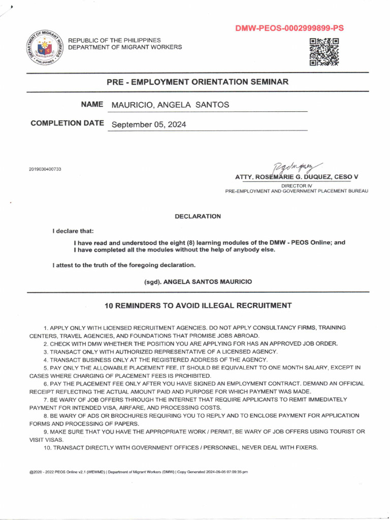 Pre - Employment Orientation Seminar | PDF