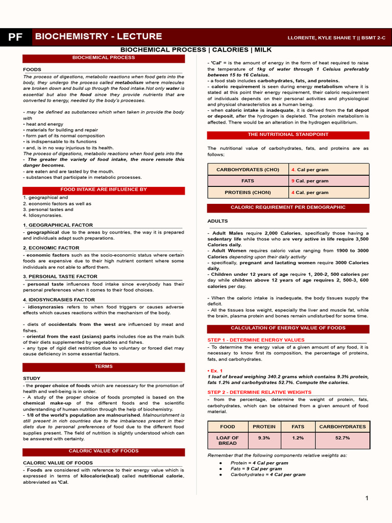 LEC PT Calories and Milk 1 | PDF | Milk | Calorie