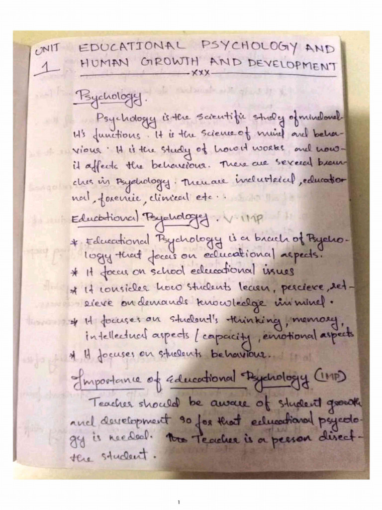 Full Note - 1ST Sem - Educational Psychology - Ep - Bed | PDF