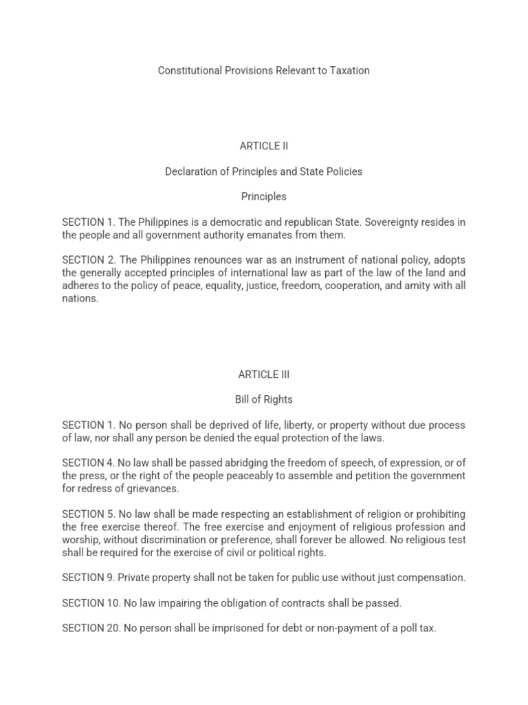 Constitutional Provisions Relevant To Taxation | PDF | United States ...