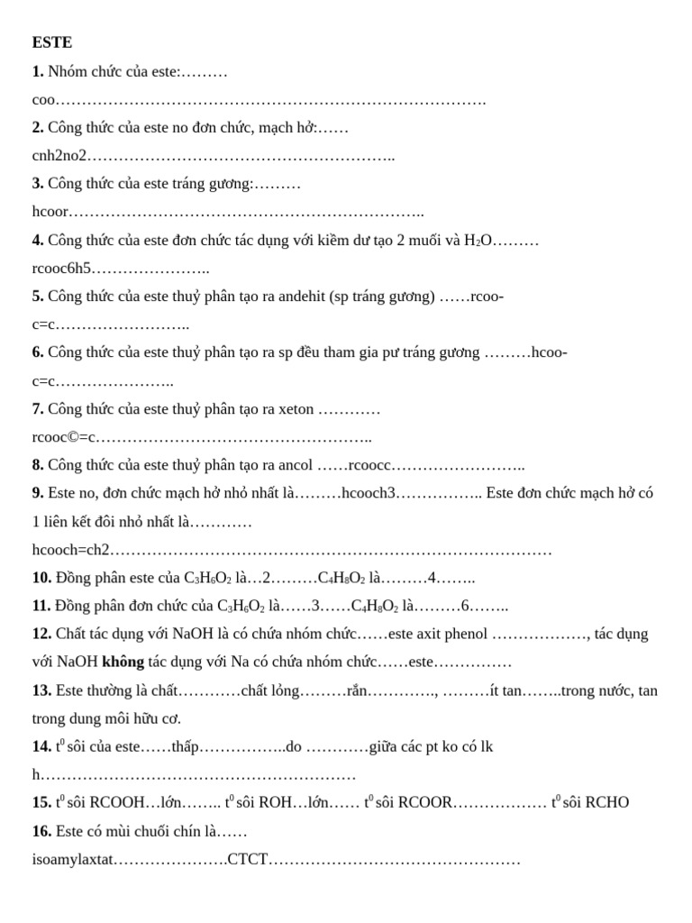 101-TOM TAT LY THUYET ESTE-CHAT BEO | PDF