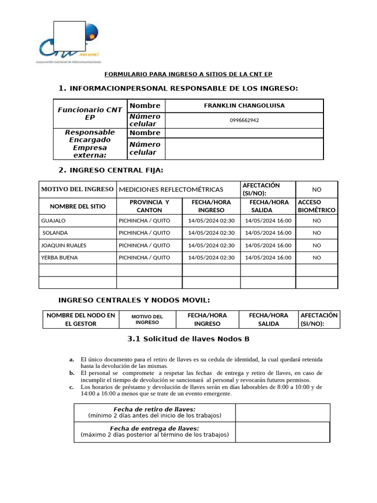 FORMULARIO DE INGRESO CNT UFO 14-05-2024 | PDF