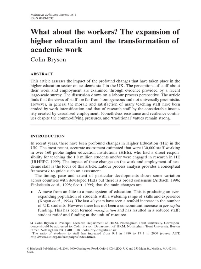 What About The Workers The Expansion of Higher Education and The ...