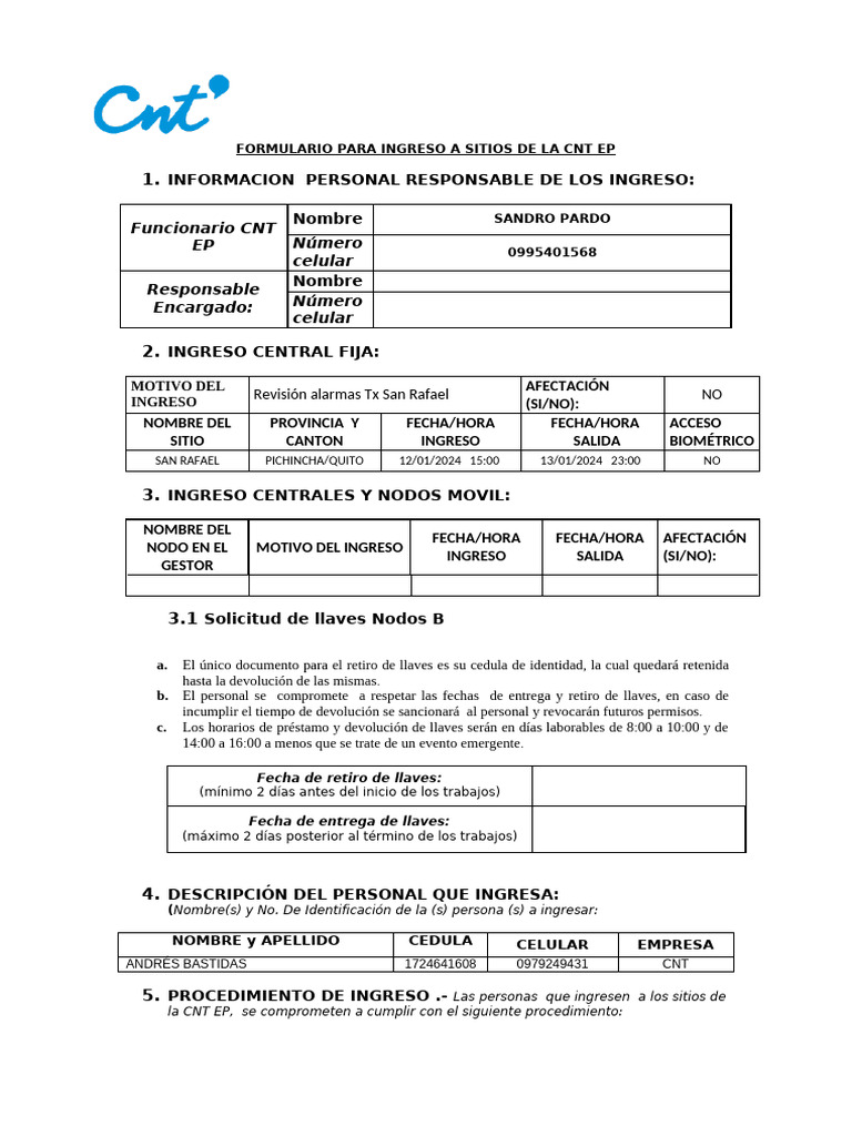 Procedimiento de Ingreso CNT EP | PDF