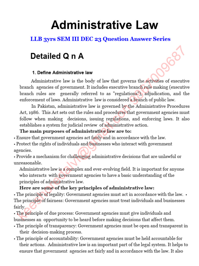 ADMINSTRATIVE LAW DEC 23 Question Answer Series | PDF | Separation Of Powers | Injunction