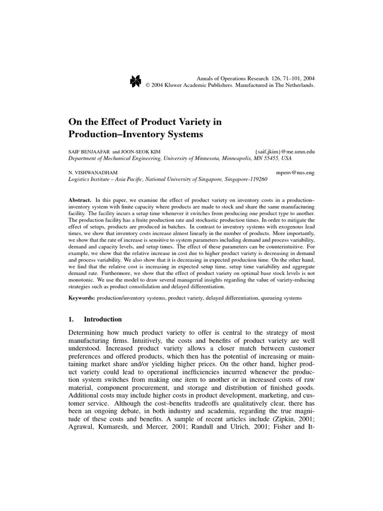 Impact of Product Variety on Inventory Costs | PDF | Inventory | Demand