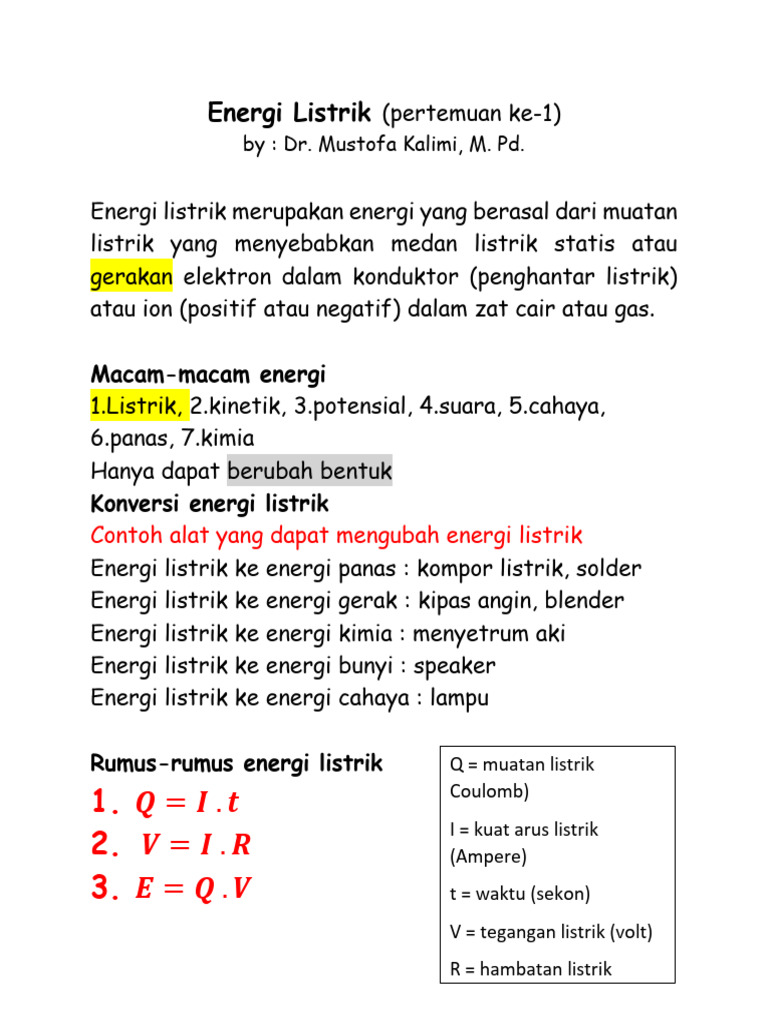 Energi Listrik: Konversi dan Rumus Dasar | PDF