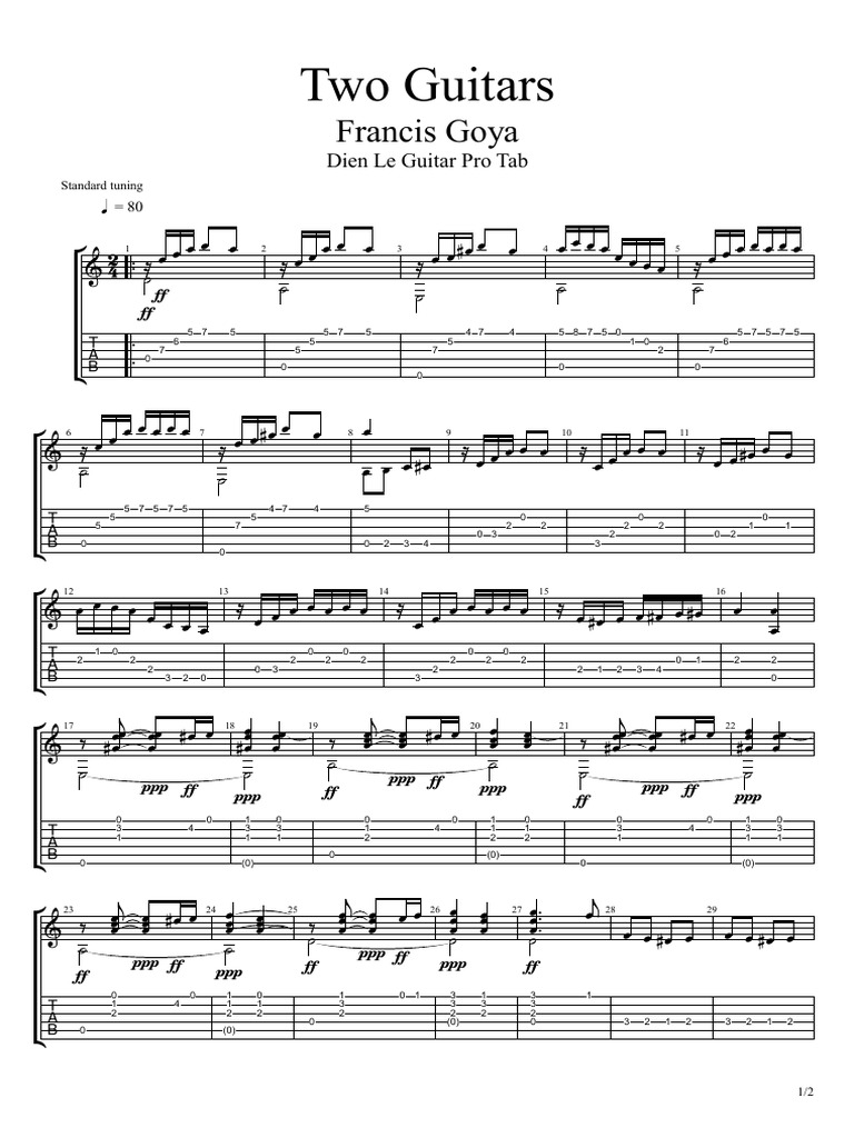 Francis Goya - Two Guitars - Guitar Tab | PDF | Guitar Family Instruments | Irish Musical ...