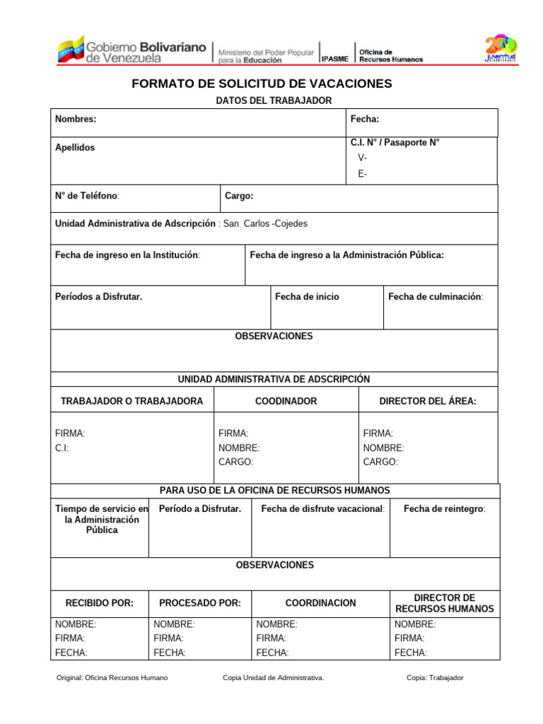 FORMATO DE SOLICITUD DE VACACIONES 2 | PDF