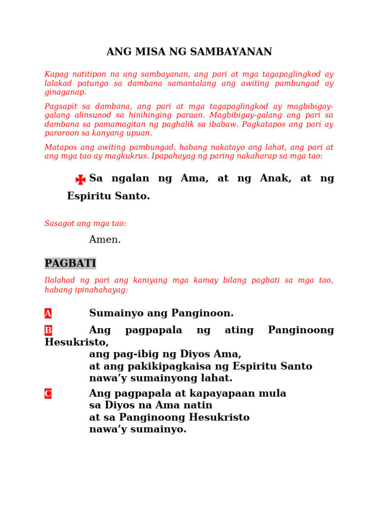 Ang Misa NG Sambayanan - Palatino Font | PDF