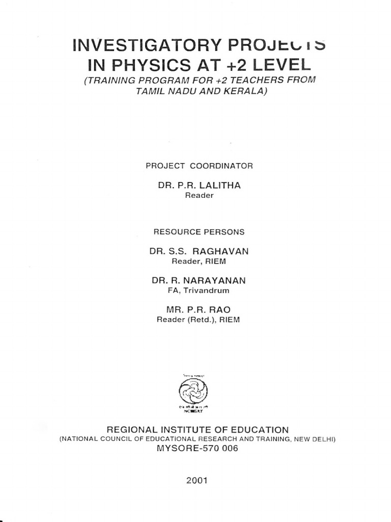 Investigatory Projects in Physics at +2 Level-2001 | PDF | Experiment | Electrical Resistance ...